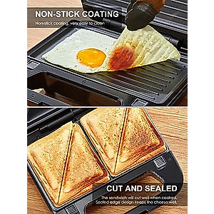 Reemix 3-in-1 Waffle, Grill & Sandwich Maker, Panini Press Grill and Waffle Iron Set with Removable Non-Stick Plates, Perfect for Cooking Grilled Cheese, Tuna Melts, Burgers, Steaks and Snacks, Black (3 in1 Sandwich Maker With Plastic Handle)