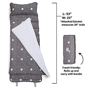 Delta Children Nap Mat with Included Pillow and Blanket for Toddlers and Kids; Features Carry Handle with Strap Closure and Name Tag; Rollup Design is Ideal for Preschool and Daycare, Dusty Skies