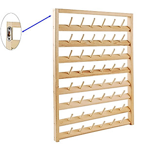 NW 48-Spools Wooden Thread Holder Sewing and Embroidery Thread Rack and Organizer Thread Rack for Sewing with Hanging Hooks for Wall