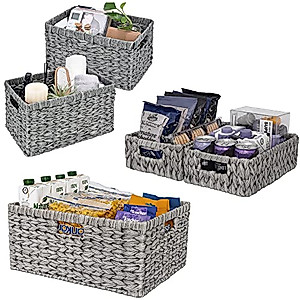 GRANNY SAYS Bundle of 3 Sets Wicker Storage Baskets for Organizing Pantry