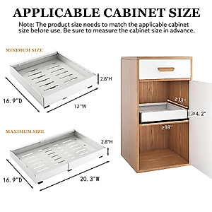 Expandable(12"-20.3") Pull Out Cabinet Organizer, Heavy Duty Slide Out Drawers for Kitchen Cabinets with Adhesive Nano Film 1pack Cabinet Pull Out Shelves For Kitchen Bathroom Pantry(White,16.9"Deep)