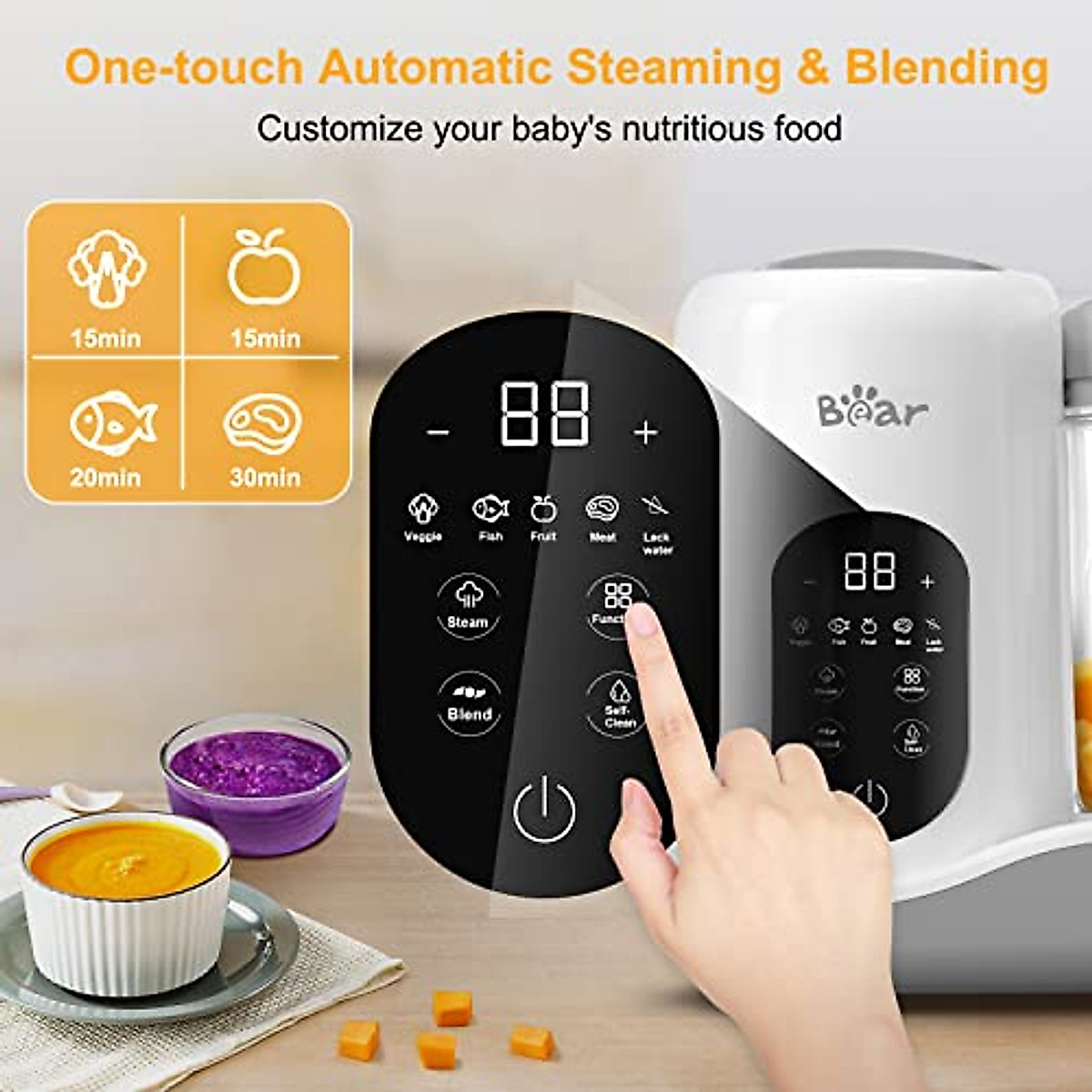 BEAR 2023 Baby Food Maker | One Step Baby Food Processor Steamer Puree Blender | Auto Cooking & Grinding | Baby Food Puree Maker with Self Cleans | Touch Screen Control