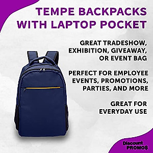 DISCOUNT PROMOS Tempe Backpacks with Laptop Pocket Set of 6, Bulk Pack - Bring Everywhere You Go, Perfect for Travellers, Students, Employees and for Everyday Use - Navy Blue