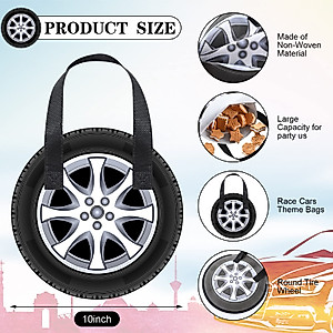 Silkfly 48 Pcs Racing Car Party Non Woven Tote Bags Race Car Wheel Bags with Handles Race Car Party Supplies for Candy Gifts Goodies Treats Boys Kids Birthday Baby Shower Party Favors Tote Bags