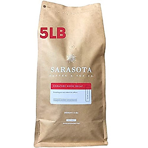Sarasota Coffee Signature Breakfast Blend Coffee, Medium Roast, Office Coffee Shop Coffee, Bulk Coffee, 5 Lb Bag (Decaf, Whole Bean)