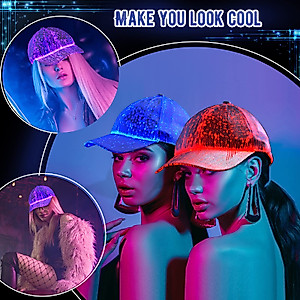 LED Hat Light up Baseball Cap 7 Colors Luminous LED Light Baseball Cap Flash Glow Hat Fiber Optic Cap for Men Women Glow in Dark Party Supplies