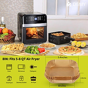DSMY 150 PCS Air Fryer Disposable Paper Liners,8 Inch Square Parchment Disposable Paper Liner for 5-8QT Air Fryer,Baking, Roasting and Microwave, Non-Stick Airfryer Accessories