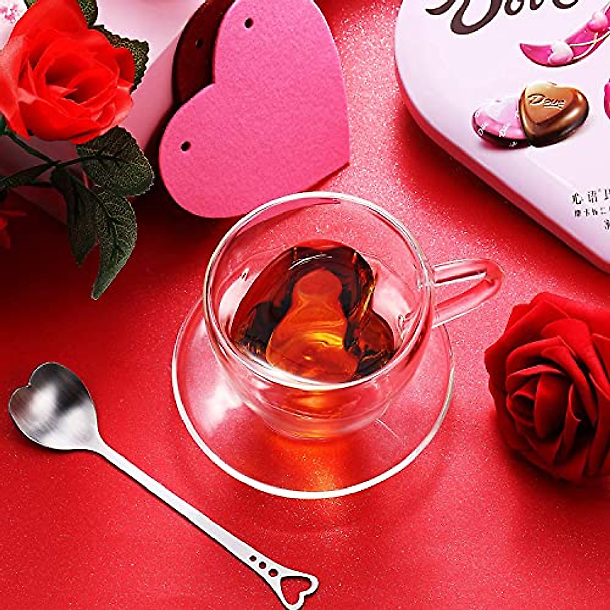 SKEMIX Heart Shaped Mug - Double Glass Coffee Cups With Heart - Double Layer Heart Cup - Heart Shaped Tea Cup - Clear Heart Mug - Heart Shaped Coffee Cup - Glass Heart Mug - Heart Shape Tea Cups