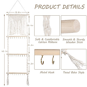 Teniinet Hanging Jewelry Organizer, Boho Macrame Necklace Hanger Wall Mounted with 30 Hooks,Door Hanging Jewelry Holder with Tassel for Necklaces Display Organizer(Necklace Holder)