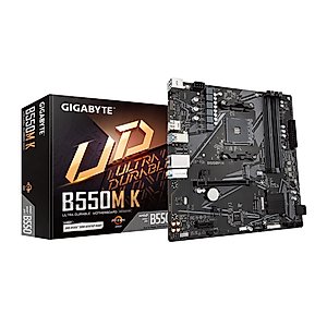 GIGABYTE B550M K Motherboard, Supports AMD AM4 Ryzen 5000 Processors, Micro-ATX, DDR4, Dual M.2, SATA 6Gb/s, Realtek GbE LAN, PCIe 4.0