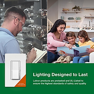 Lutron Diva LED+ Dimmer Switch for Dimmable LED, Halogen and Incandescent Bulbs, Single-Pole or 3-Way, DVCL-153P-WH, White