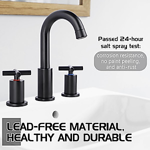 GXCROR Bathroom Faucets for Sink 3 Hole,2-Handle 8 inch Widespread Bathroom Sink Faucet with Pop Up Drain and Faucet Supply Hoses, Matte Black Basin Faucet Mixer Taps