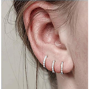 925 Sterling Silver Hoop Earrings Cubic Zirconia Cartilage Earring for Women Small Huggie Piercing Earings Tiny Ear