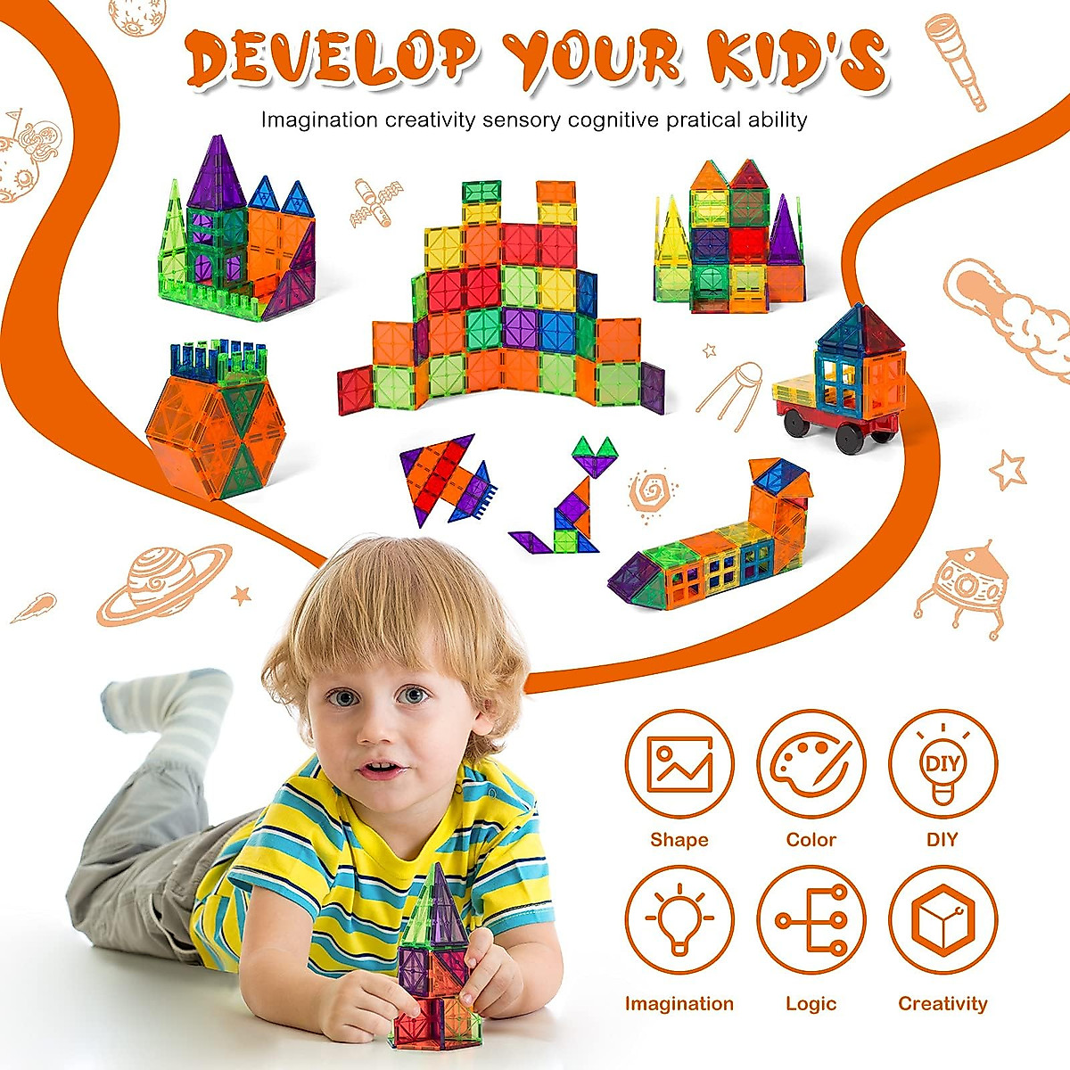 iMissiu 78pcs Magnetic Building Blocks for Kids 3D Educational Construction Tiles Set- Super Durable with Strong Magnets and Superior Color- Learning Construction Toy for Age 3 4 5 6 7 Years Old