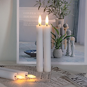 Yeelida Battery Operated Flameless Taper Candles with Two Remote Timer,6.4” LED 3D-Wick Window Candles,Flickering Long-Lasting Warm Light Electric Pack of 6 Flameless Candlesticks(0.78” Dia,White)