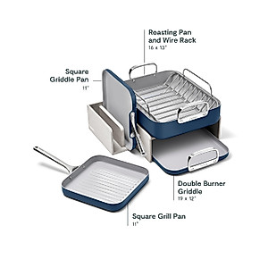 Caraway Square Cookware Set - Square Pans Set - Perfect for Griddling, Toasting, Searing, Roasting, and More - Non-Stick Ceramic Coated Pans - Non Toxic, PTFE & PFOA Free - Navy