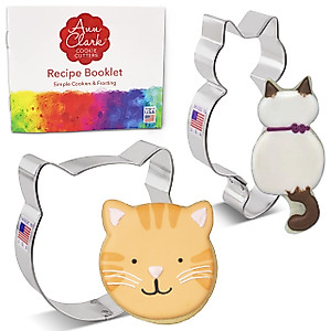 Cat Cookie Cutters 2-Pc. Set Made in the USA by Ann Clark, Cat Face, Kitty Cat