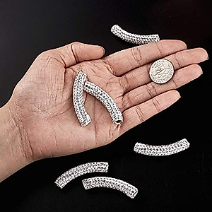 Beadthoven 10pcs 45x9mm Tube Brass Middle East Rhinestone Beads Silver Clay Pave Round Beads Disco Rhinestone Crystal Shamballa Beads for Jewelry Making Handmade Crafts Accessories Supplies