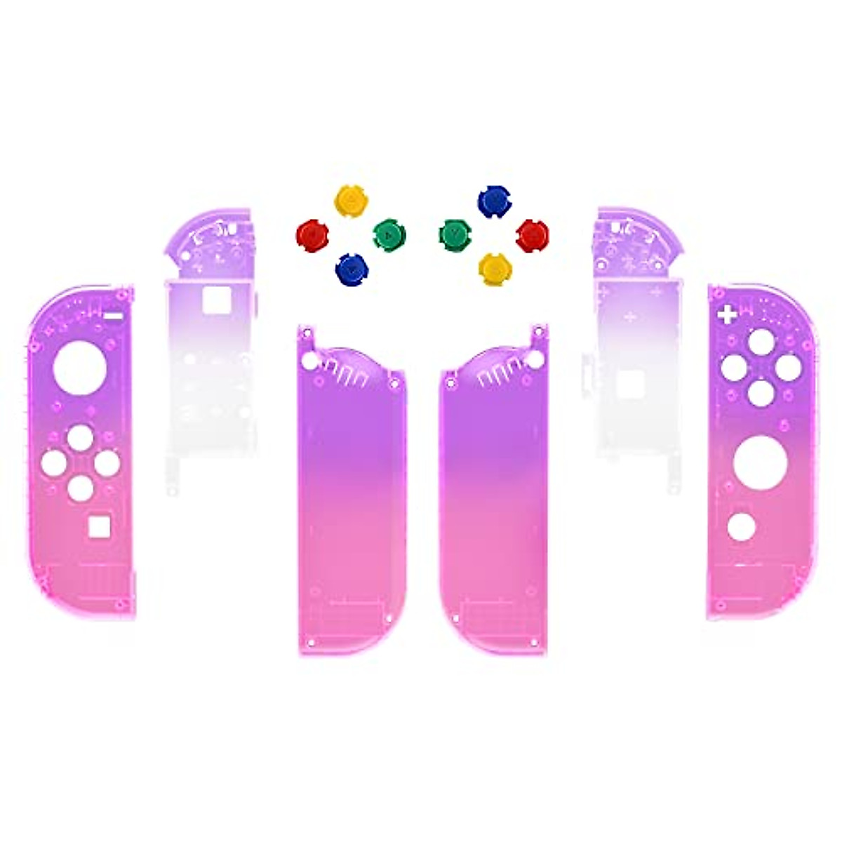 eXtremeRate Clear Purple Rose Red Joycon Handheld Controller Housing with Colorful Buttons, DIY Replacement Shell Case for Nintendo Switch & Switch OLED Model Joy-Con – Joycon and Console NOT Included