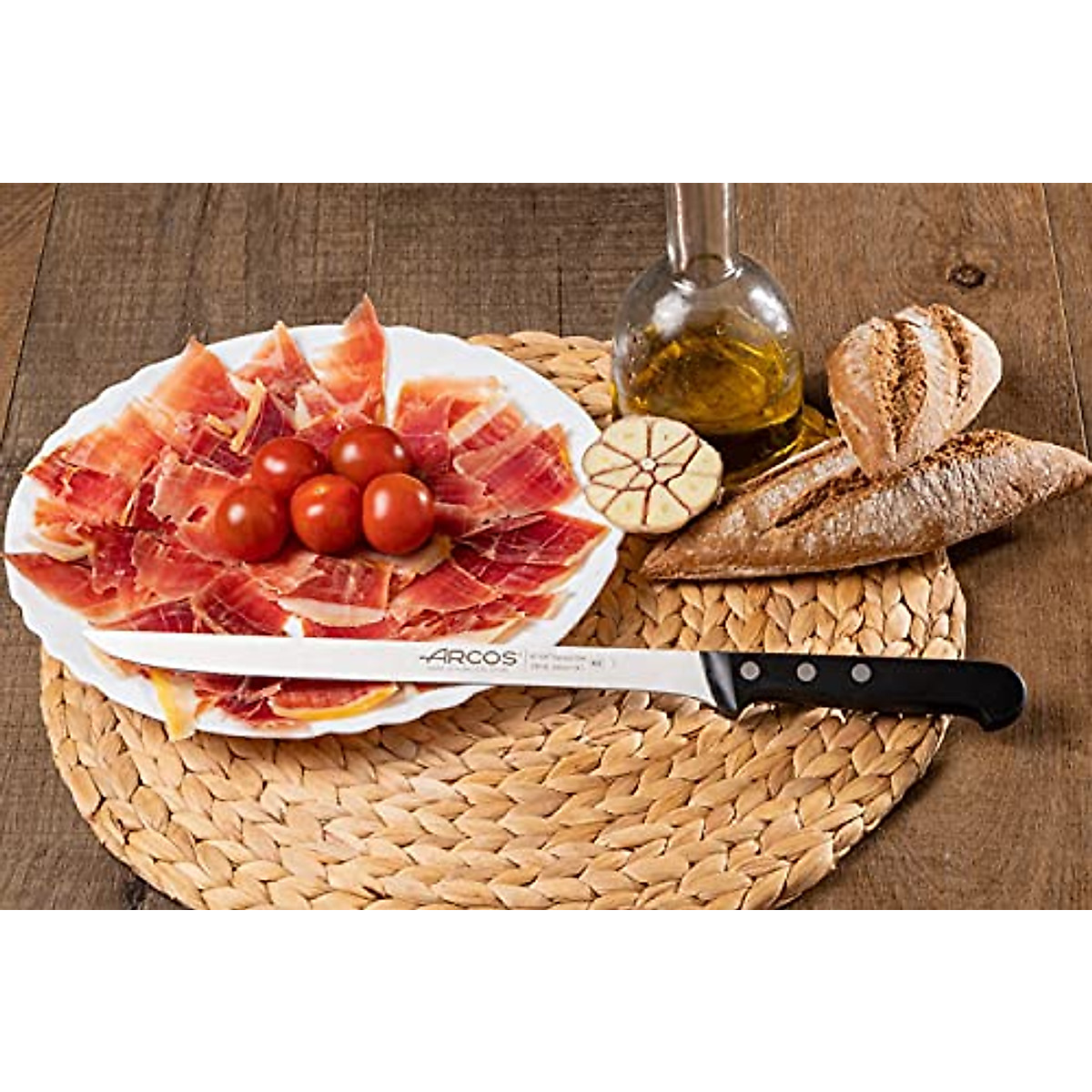 ARCOS Sharp Knife 9 Inch Stainless Steel. Carving Knife to Cut Ham and Meat. Ergonomic Polyoxymethylene Handle and 240mm Blade. Series Universal. Color Black