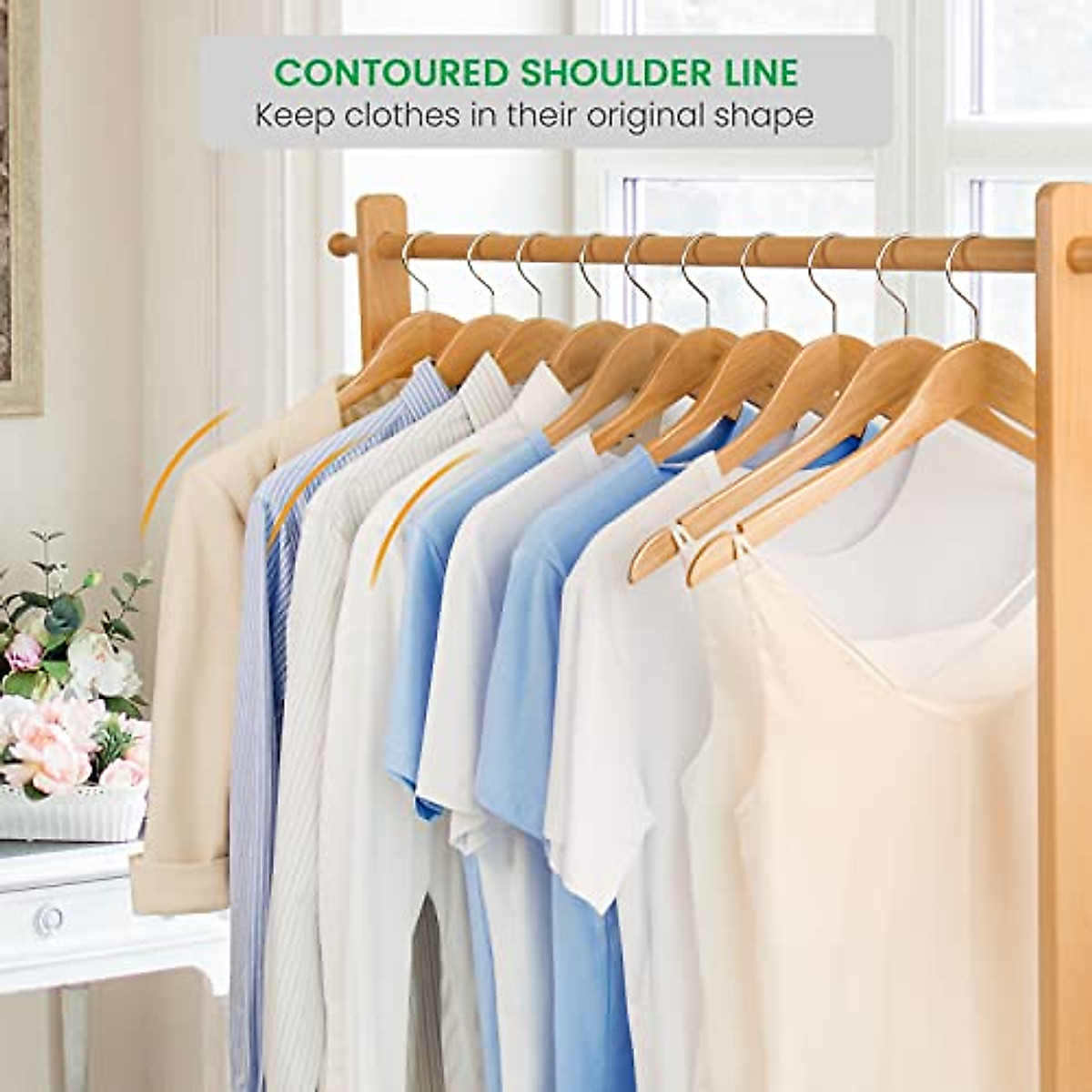 Nature Smile Solid Gugertree Wood Shirt and Dress Hangers with Notches with Anti-Rust Chrome Hook Pack of 10 (Natural)