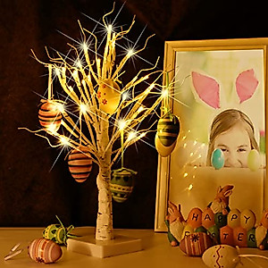 Easter Decorations for The Home 18 inch 36 LED White Birch Tree Lights with 10 Easter Eggs, Battery Operated Easter Decor Clearance, Tabletop Centerpiece for Birthday Spring Wedding Decorations