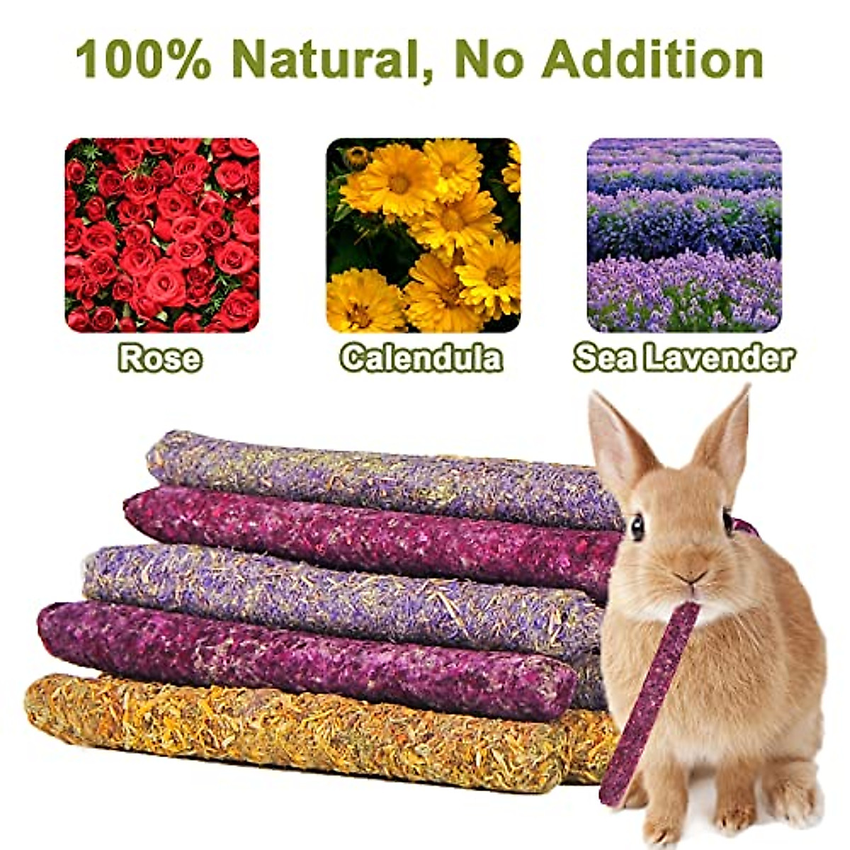 small pet 20PCS Bunny Chew Sticks, Mixed Natural Flowers Flavored Timothy Hay Sticks, Natural Snacks Teeth Grinding for Bunnies Chinchillas Hamsters Guinea Pigs and Other Small Pets Treats(Flowers)