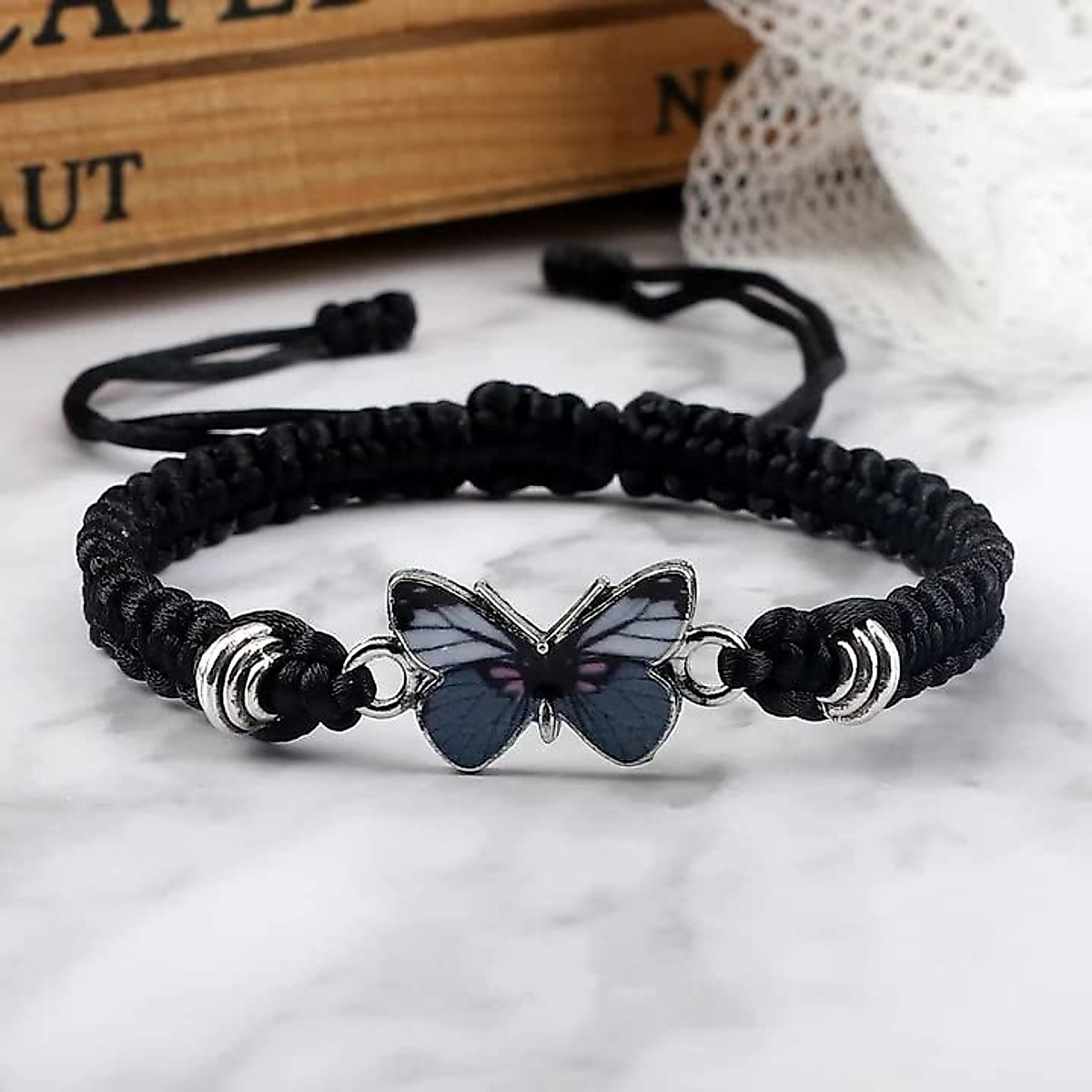Birsppy BLUGY 2023 Card Butterfly Bracelets for Teen Girls Adjustable String Butterfly Bracelets for Women Cute Butterfly Charm Bracelets