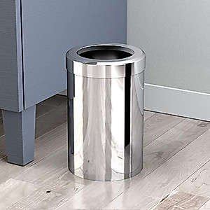 Gatco Modern Round Wastebasket, Chrome - Stainless Steel Trash Can with Removable Lid, Leakproof, 3 Gallon Capacity for Bathroom, Bedroom, Kitchen, or Office