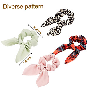 24 Pieces Hair Scrunchies Soft Scarves Scrunchies Elastic Hair Bands Bow Hair Ties Rabbit Ears Scrunchy Ponytail Holder Hair Accessories for Women Girls (Style A)
