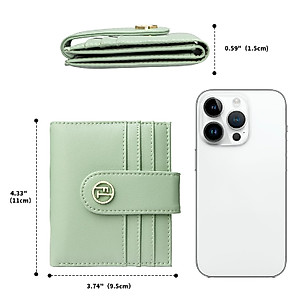 FUNTOR Small Wallets for Women,Ladies Slim Bifold Credit Card Holder with Zipper Coin Pocket(Green)