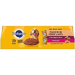 PEDIGREE CHOPPED GROUND DINNER Adult Canned Soft Wet Dog Food Variety Pack, Filet Mignon Flavor and With Beef, 13.2 Ounce (Pack of 12)