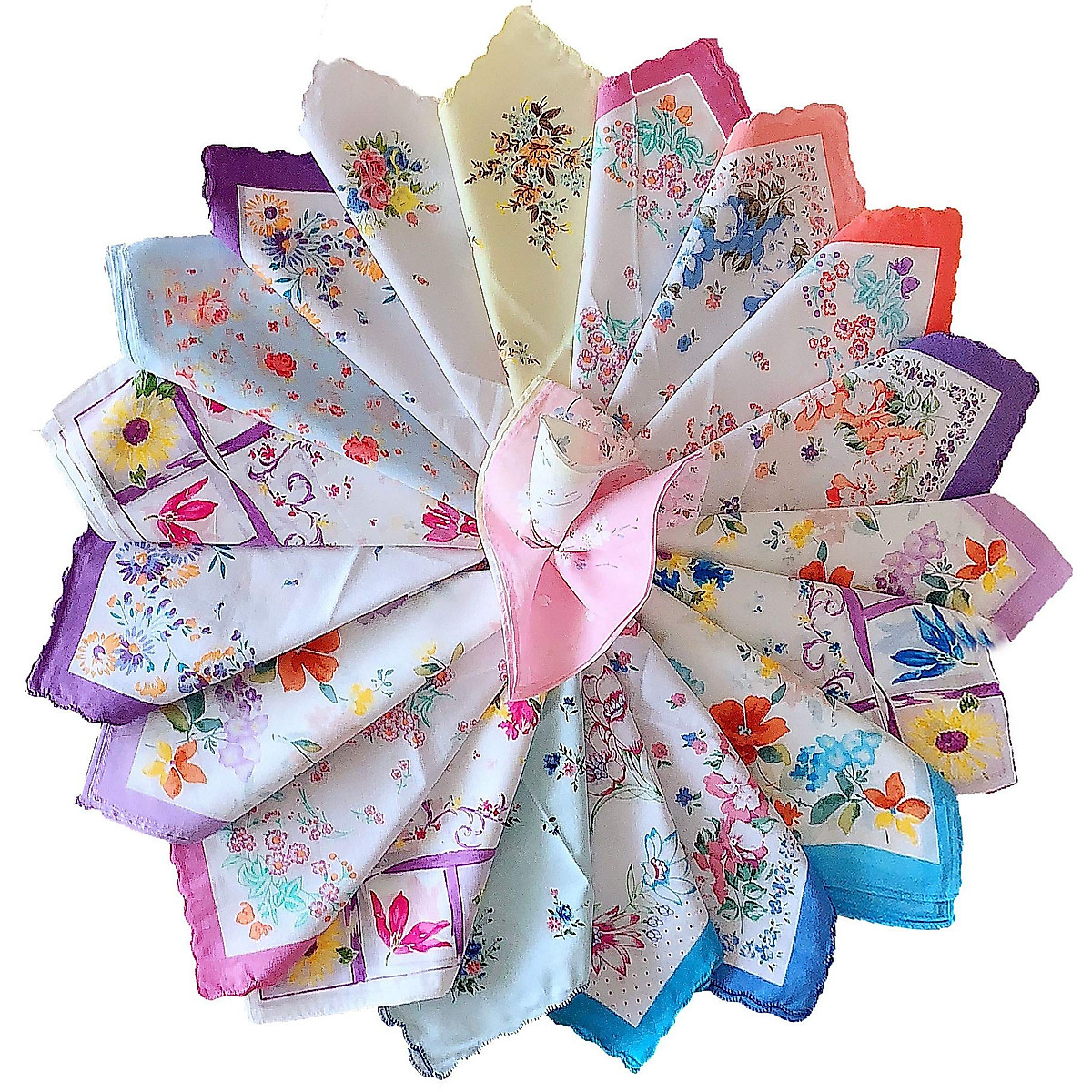 Forlisea 10 Pieces Womens Beautiful Cotton Floral Handkerchief Wendding Party Fabric Hanky