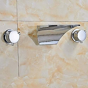 XIAOLZSL Kitchen Taps Wall Mounted Faucet Chrome Polish Dual Handles Wash Basin Bathtub Faucet Mixer Tap Ceramic Valve Faucet