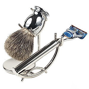 Chrome Razor and Shaving Brush Stand - Holds Straight Edge Razors, Barber Razors, Long Handle Double Edge Safety Razors, Cartridge Razors & Shave Brush