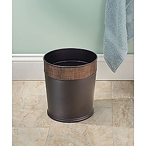 mDesign Decorative Round Small Trash Can Wastebasket, Garbage Container Bin for Bathrooms, Powder Rooms, Kitchens, Home Offices - Steel in Bronze Finish with Woven Textured Accent