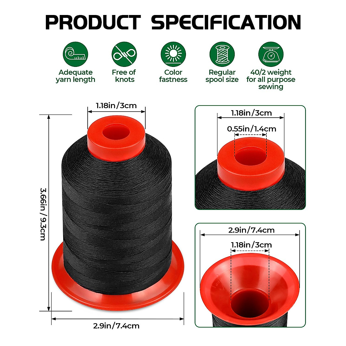 1000 Meters FIVEIZERO Extra Strong Upholstery Thread,Black Bonded Nylon Thread for Denim Leather,Craft,Machine,DIY and Home (1 Pack) CJ