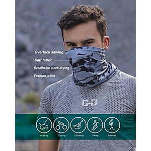 Sun Protection Cool Milk Silk Fabric Camo Black Outdoor Face Mask, UV Dust Wind Protection Face Neck Gaiter Headwear for Motorcycle Hiking Cycling Ski Snowboard Fishing Running Workout