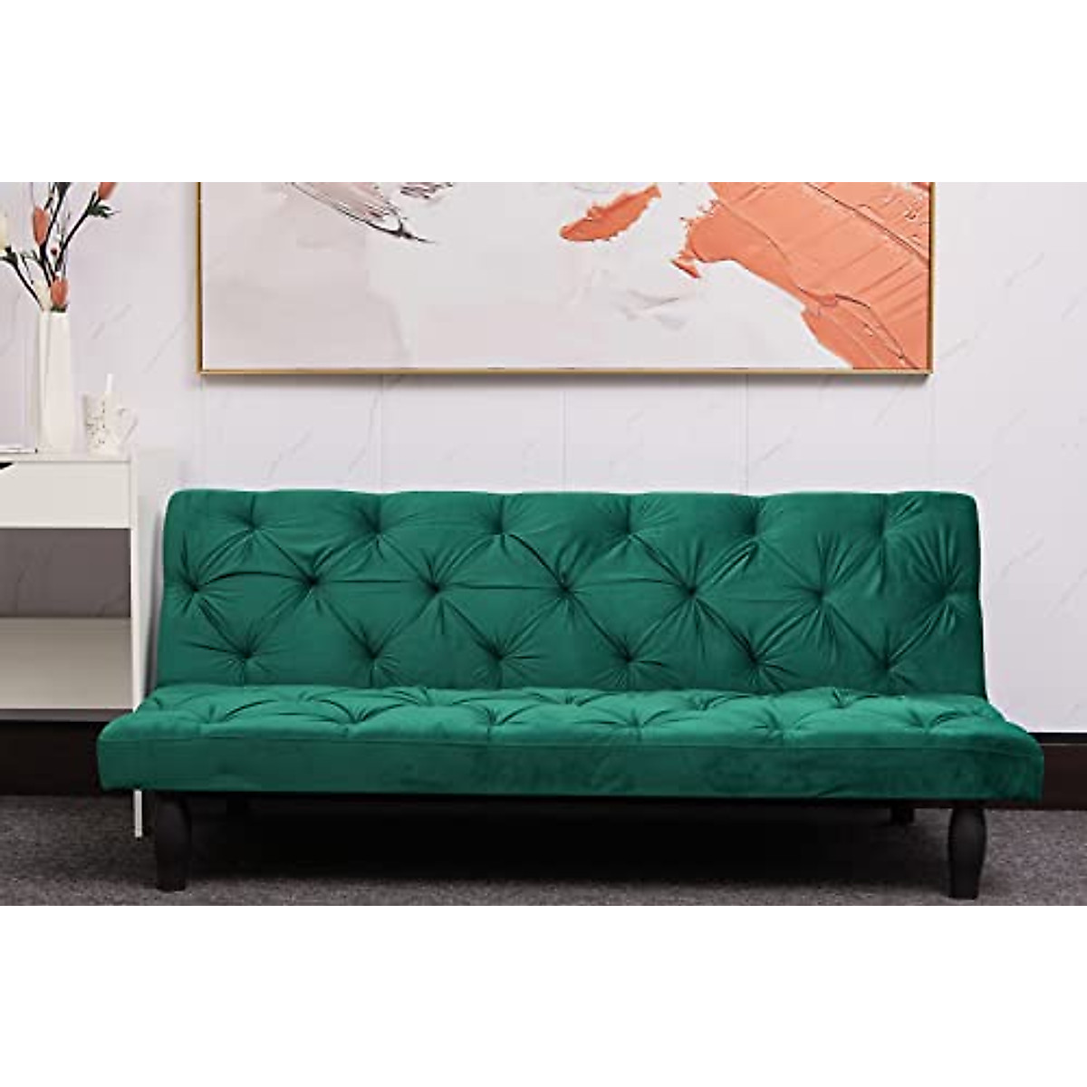 ERYE Green 3-in-1 Upholstered Futon Loveseat Convertible Sleeper Bed,2-Seaters Sofa & Couch Soft Cushions Love Seat Daybed for Small Space Living Room Napping Velvet Armless NO Pillows