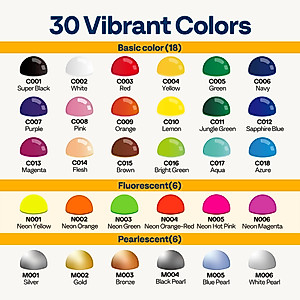 VIVOHOME 30 Color Airbrush Paint Set, Acrylic Air Brush Paints Ready to Spray (No Thinner Needed), Water Based Painting Colors for Artist and Beginners, Includes 6 Metal & 6 Neon, Pack of 30 (20 ml/0.68 Fl Oz)