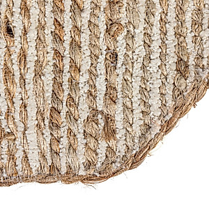 Bloomingville 15 Inches Cotton and Jute Embroidered Octagon Shaped, Natural and White Placemat