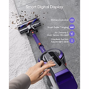 BuTure Cordless Vacuum Cleaner, 400W 33Kpa Powerful Stick Vacuum with 55min Runtime Detachable Battery, Touch Display and 1.2L Large Dust Cup, Vacuum Cleaners for Hardwood Floor Carpet Car Pet