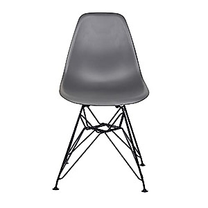 GIA Contemporary Armless Dining Chair with Black Metal Legs, Set of 1, Dark Gray