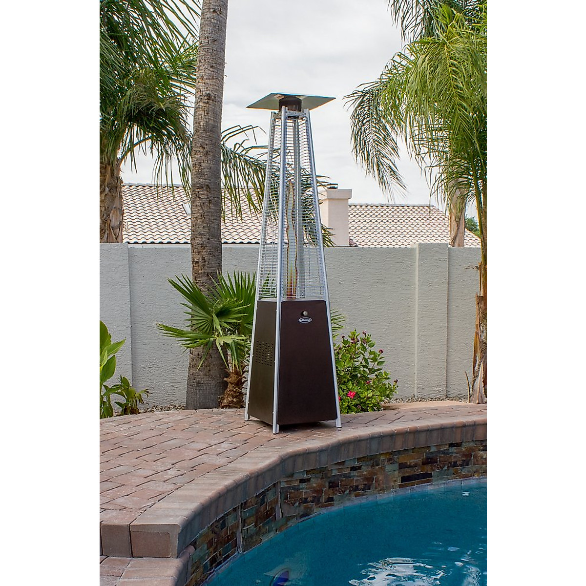 Hiland HLDSO1-WGTHG Pyramid Glass Tube Propane Patio Heater w/Wheels, 40,000 BTU, Hammered Bronze