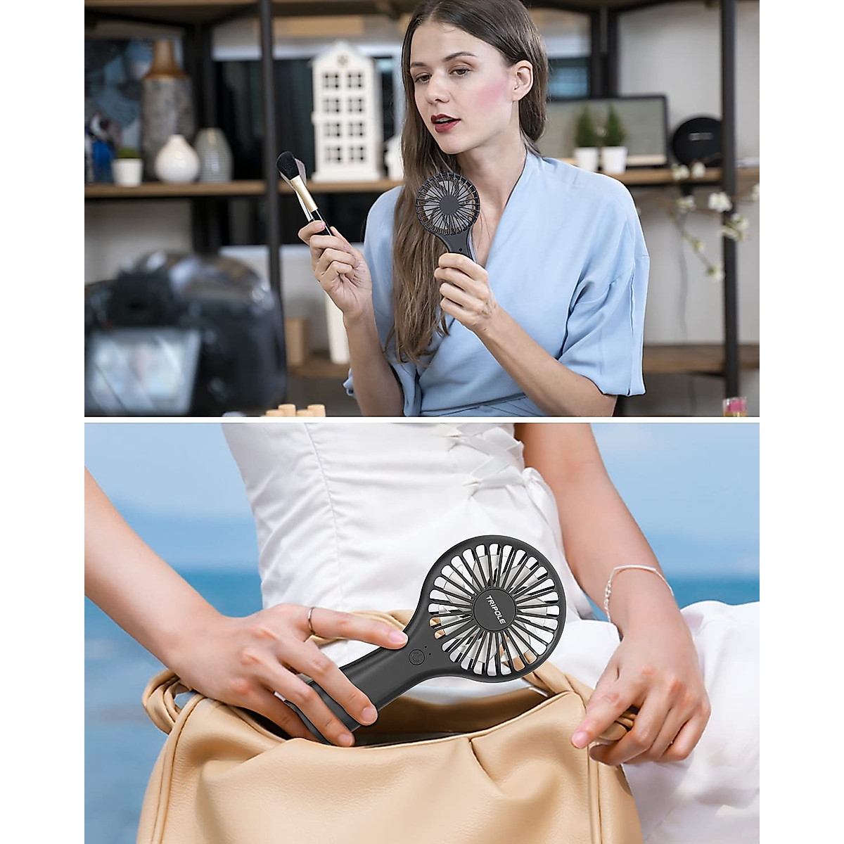 TriPole Mini Handheld Fan 5000mAh Battery Operated Small Fan 2 Speeds Powerful Personal Portable Fan Cute Design USB Rechargeable Electric Fan for Eyelash Makeup Kids Women Men Outdoor Travel, Black