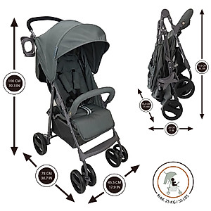 509 Crew Shopee: Kids Lightweight Stroller with Extra-Large Canopy - Storage Basket, Front Swivel Wheels, Ergonomic Handle, Cup Holder & Reclinable Back Rest, Ages 6-36 Months
