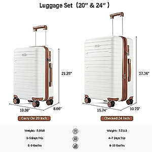 FIGESTIN Luggage Sets 2 Piece,100% PC Suitcase with Wheels Carry On Luggage 22x14x9 Airline Approved Hardshell Lightweight Expandable Suitcase Sets