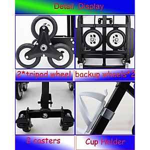 INTBUYING Stair Climber Hand Trucks Portable Folding,Rubber Mute Wheel,Adjustable Handle Length.420 LBS Capacity Handcart Luggage Cart with 6 Wheels and 2 Backup Wheels (Black)-with 2 Casters