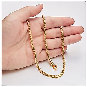 Monily Gold Plated Chain Necklace for Women 1.5MM 18 Inches Stainless Steel Twist Rope Chain for Women