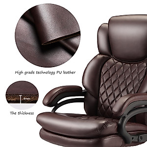 WILLMITA 400lbs Big and Tall Office Chair Wide Spring Seat Executive Office Chair for Heavy People Adjustable Headrest Home Office Desk Chair Heavy Duty Casters 360 Swivel Computer Chair (Brown)